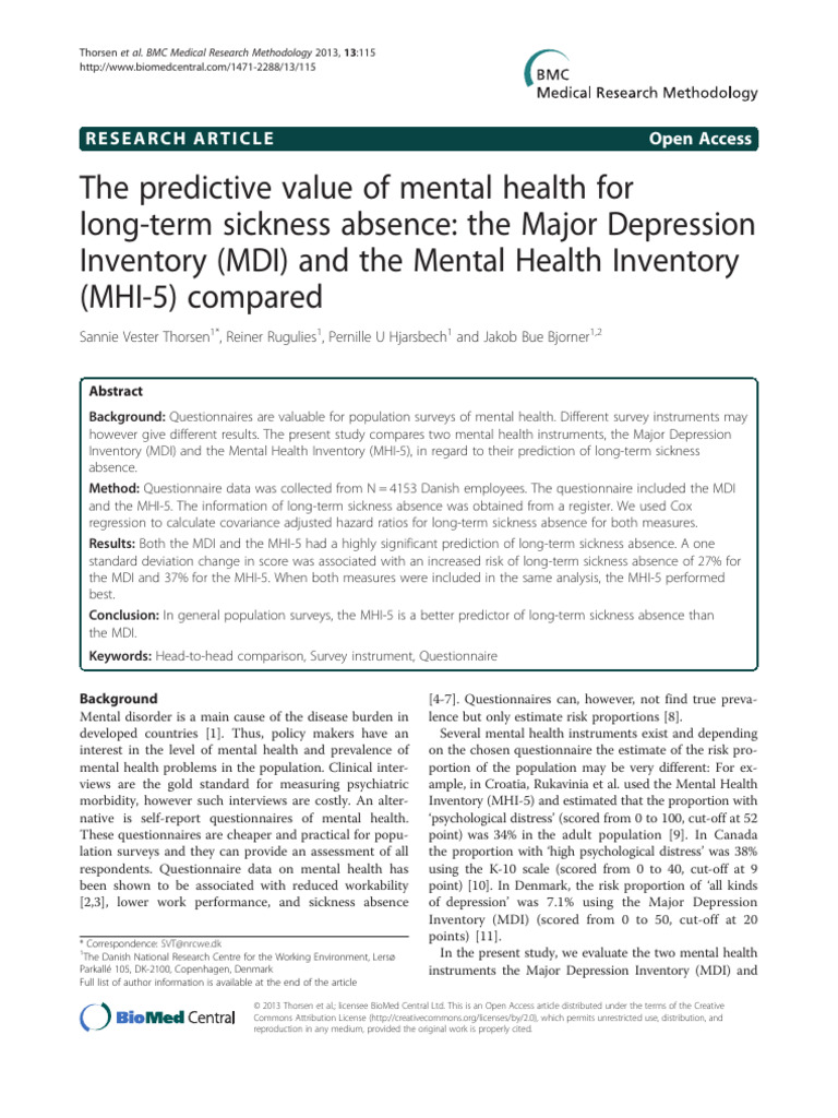 MHI 5 Scale | PDF | Major Depressive Disorder | Regression Analysis