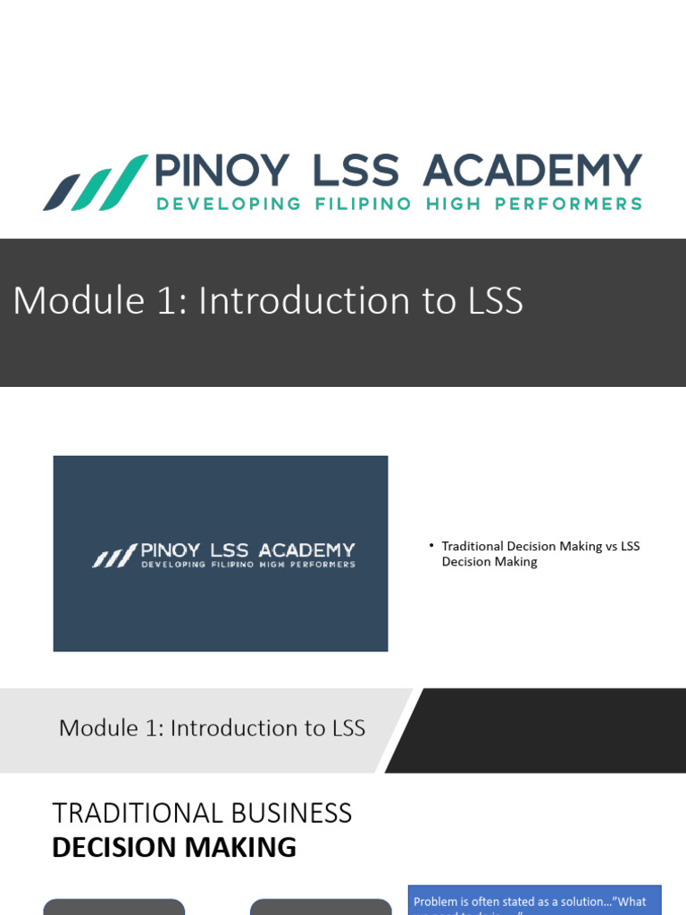 Module 1.1 Traditional Decision Making Vs LSS Decision Making | PDF