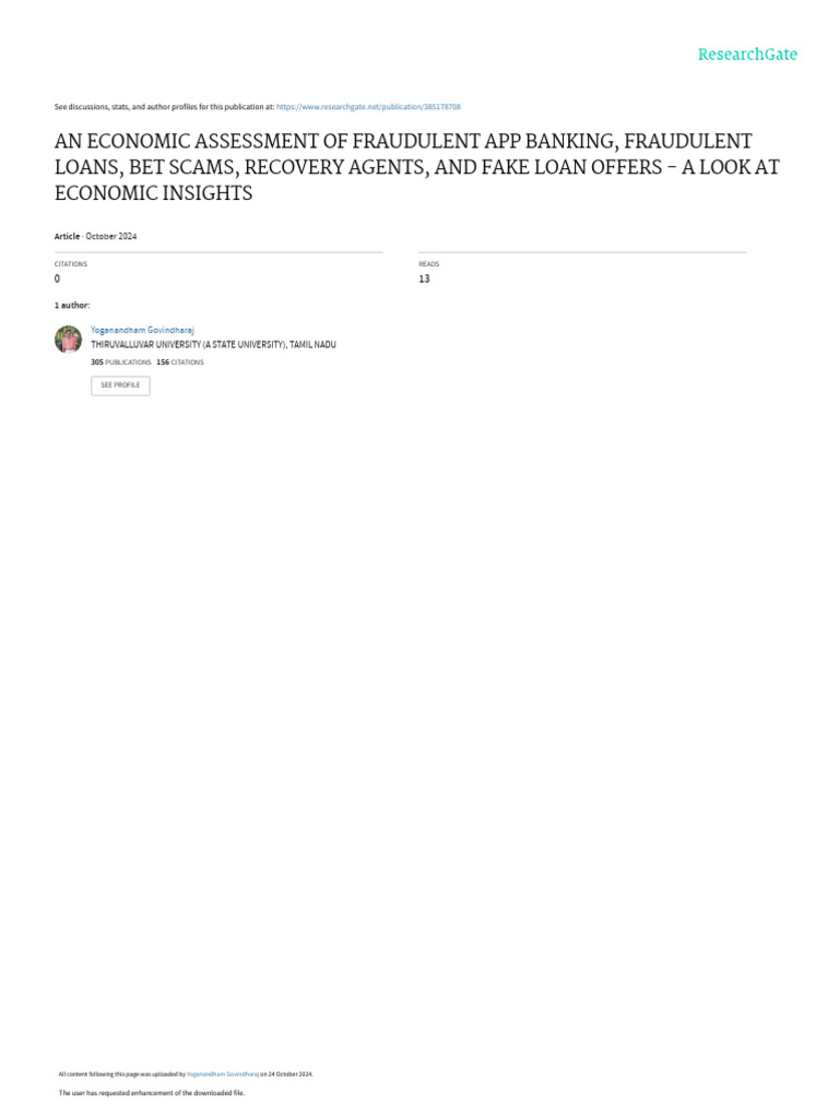 An Economic Assessment of Fraudulent App Banking, Fraudulent Loans, Bet ...