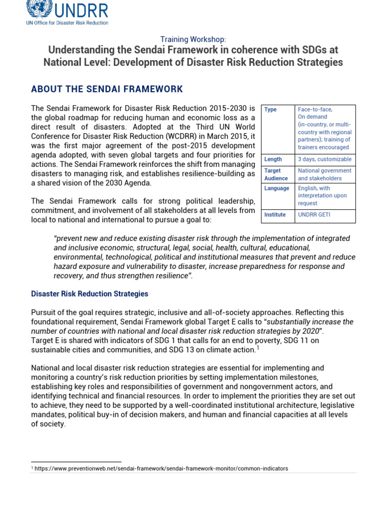 Understanding The Sendai Framework in Coherence With SDGs at National ...
