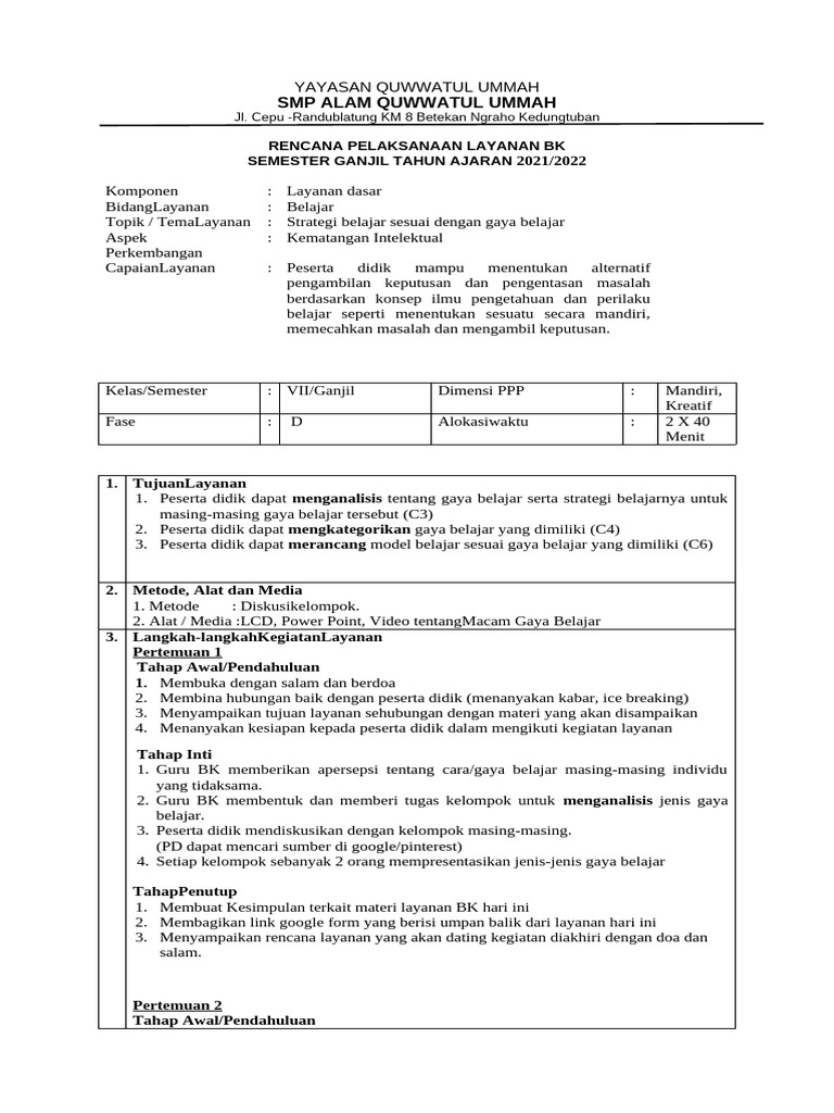RPL Strategi Belajar Sesuai Gaya Belajar | PDF | Karier & Perkembangan