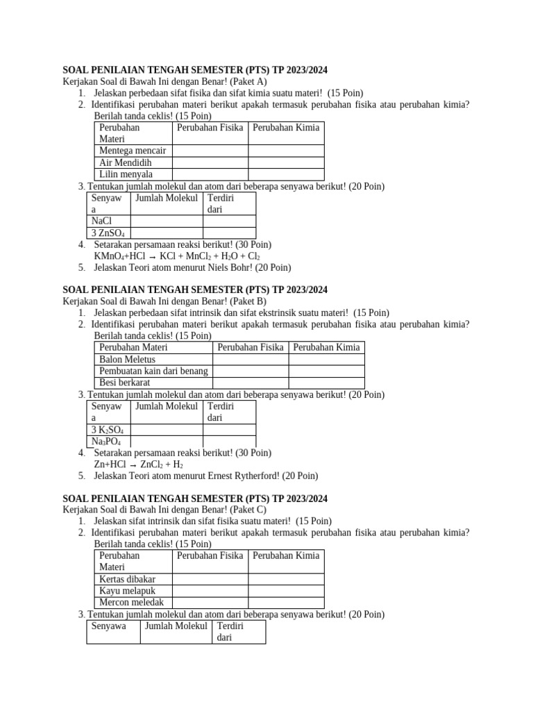 Soal PTS Kimia X | PDF | Metode & Bahan Ajar | Teknologi & Rekayasa