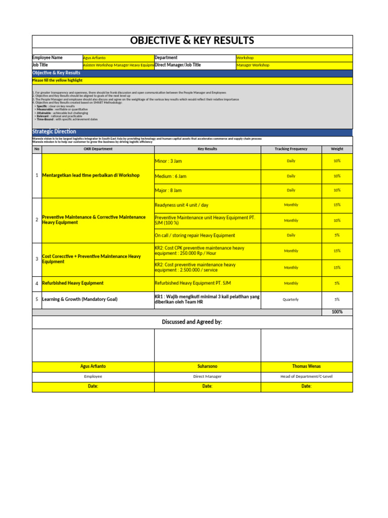 1.OKR Agus Arfianto Asmen Heavy Equipment 2023 | PDF