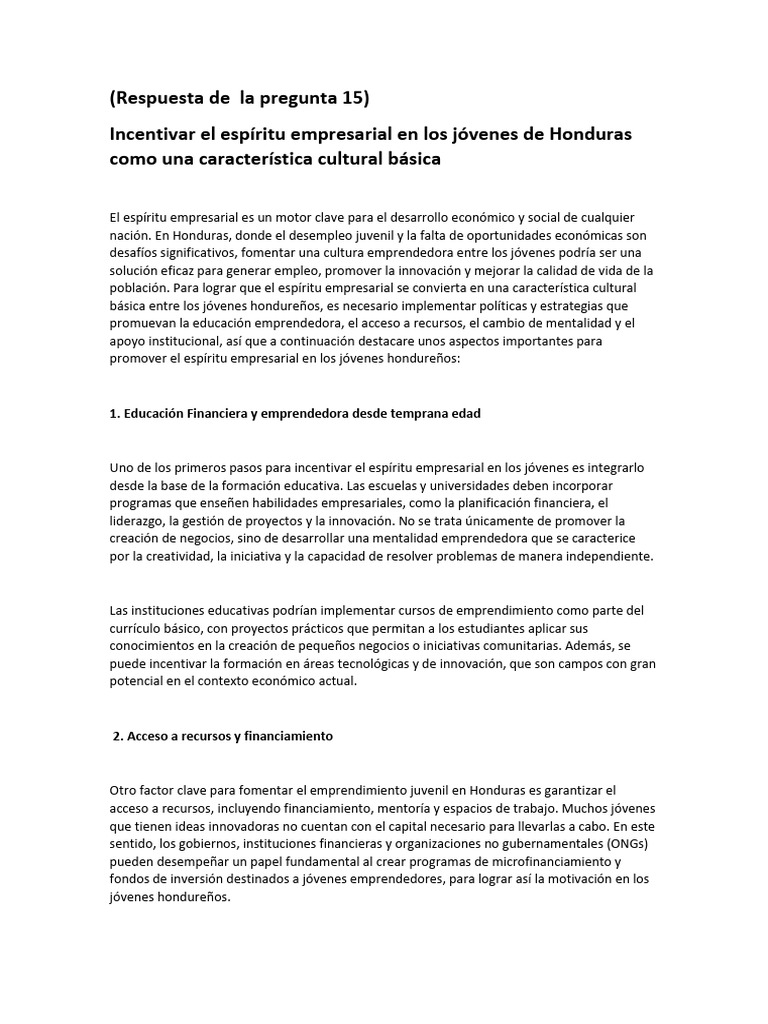 Respuesta de La Pregunta | PDF | Iniciativa empresarial | Honduras