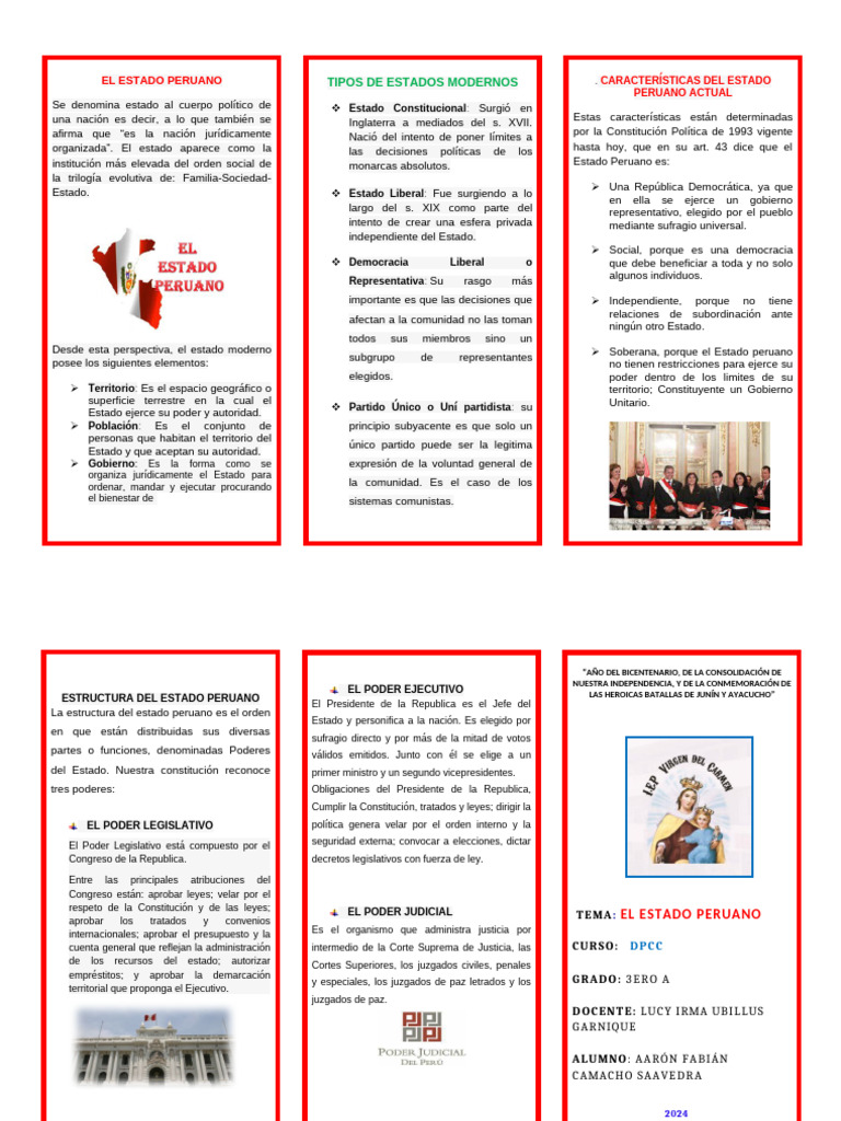 Triptico Estadddfo Peruano Aaron.. | PDF | Estado (política) | Democracia