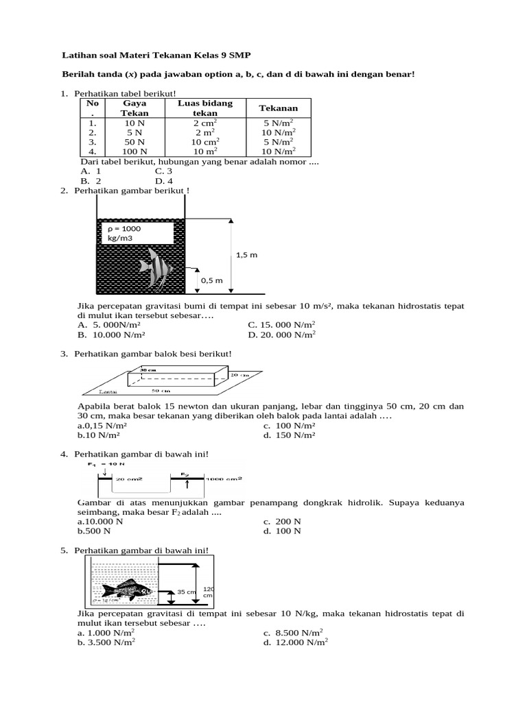 Latihan Soal Materi Tekanan Kelas 9 SMP | PDF | Sains & Matematika
