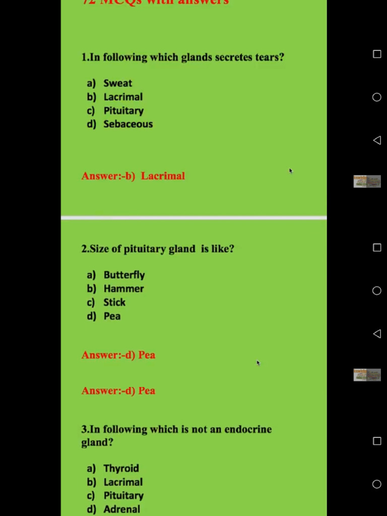 Endocrine System Physiology MCQ | PDF