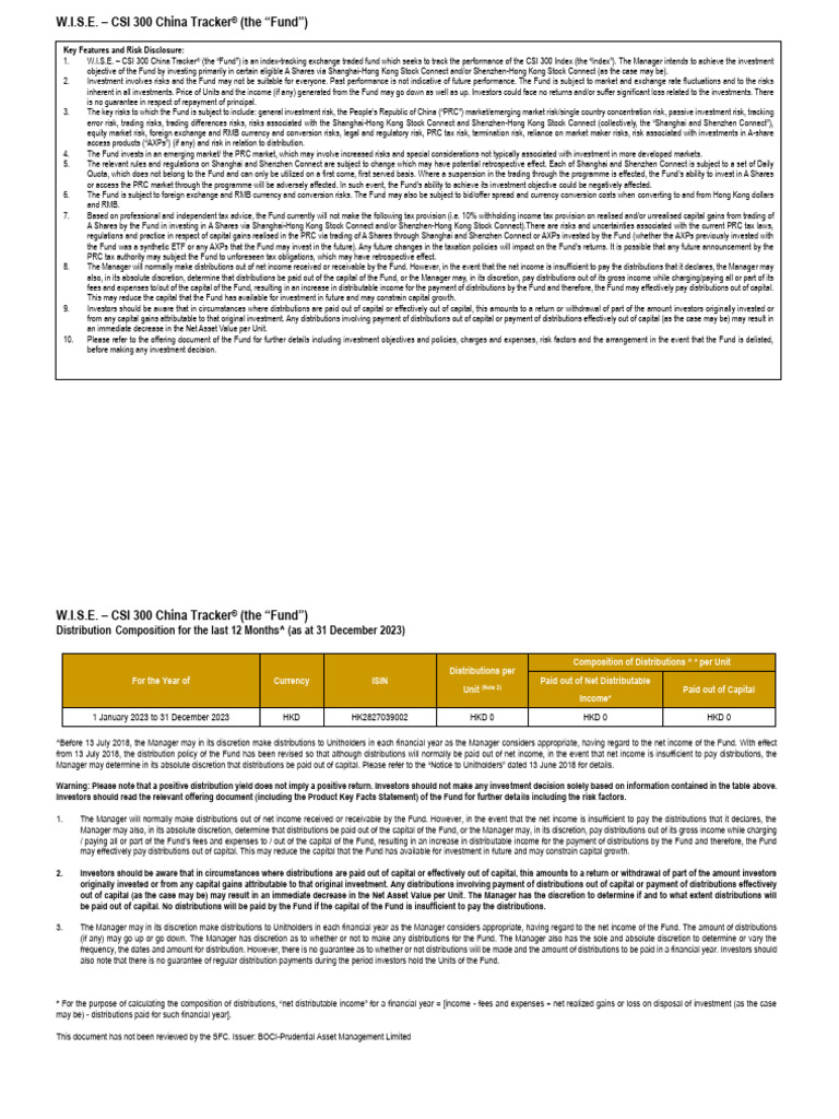 CSI 300 ETF DC Table - 2023 - E | PDF | Investment Fund | Investing