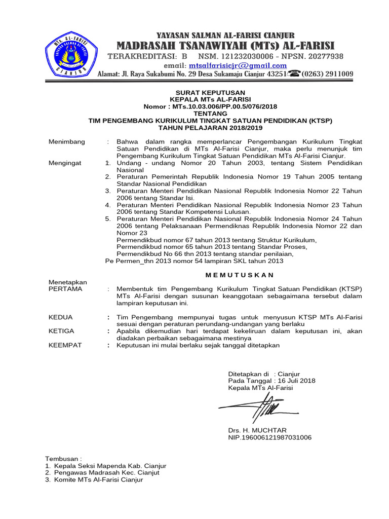 1.1 - SK - Tim Pengembang Kurikulum 1819 | PDF