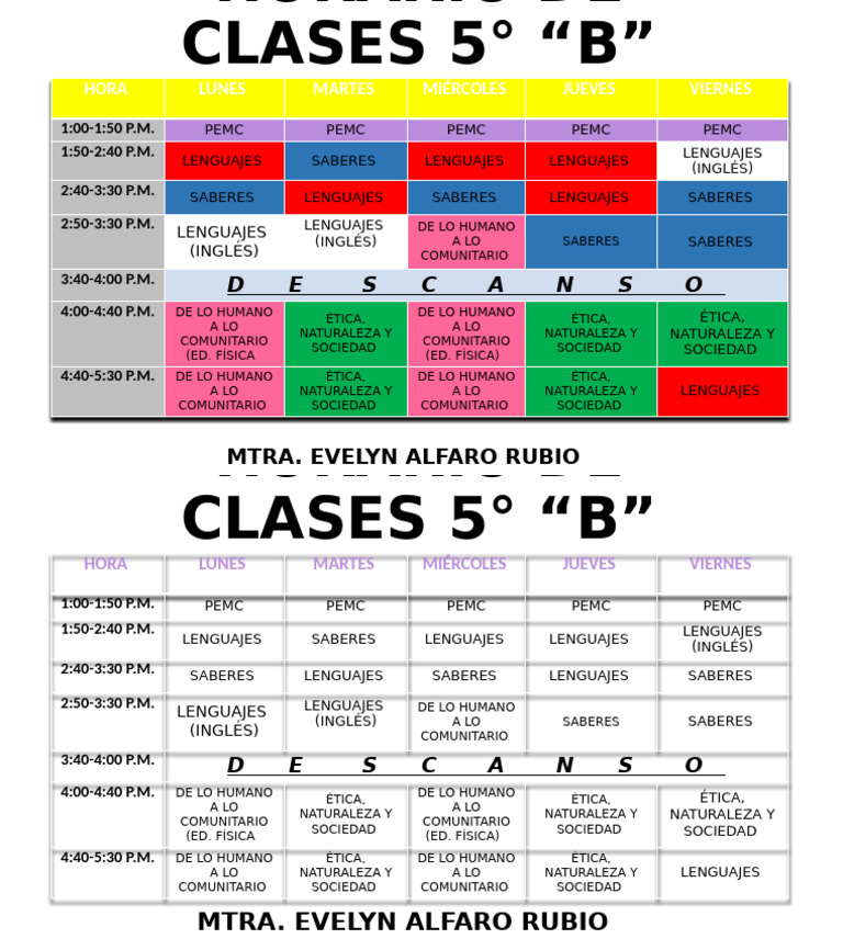 Horario de Clases 5° | PDF