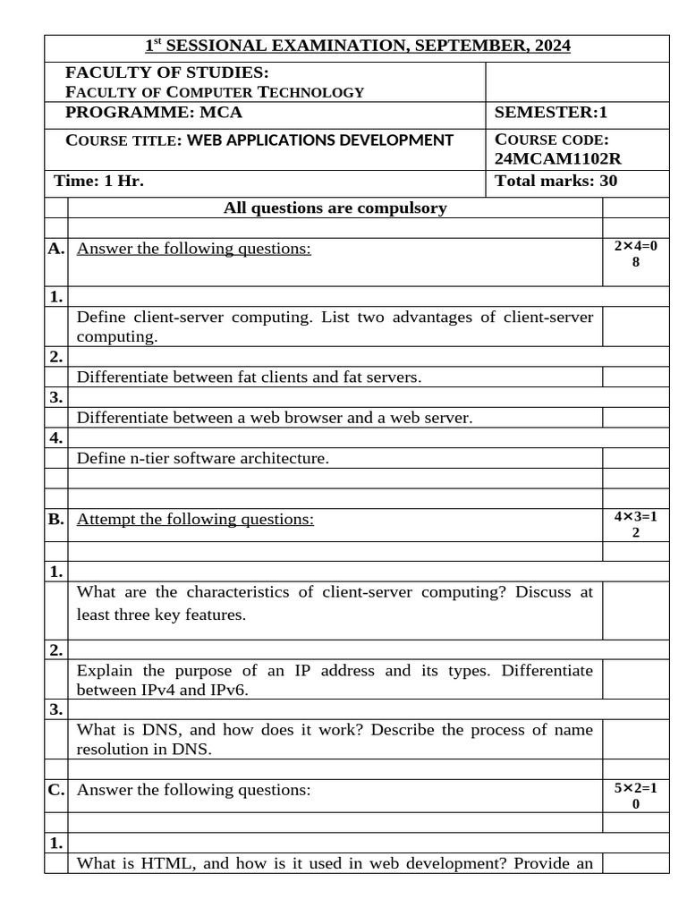 MCA Sem-1 Sessional 1 WAD | PDF | Art | Computers