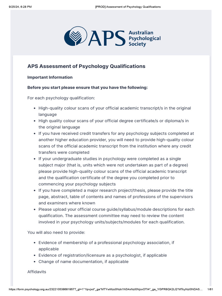 (PROD) Assessment of Psychology Qualifications | PDF | Thesis | Academic Degree