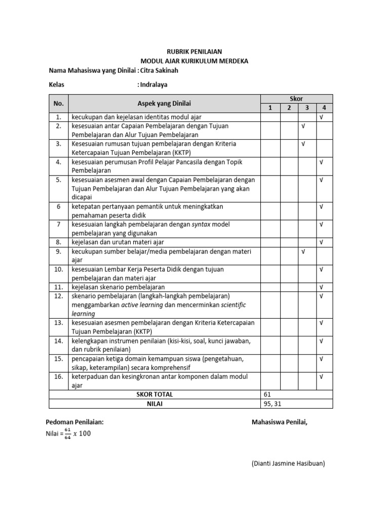 Rubrik Penilaian Modul Ajar | PDF