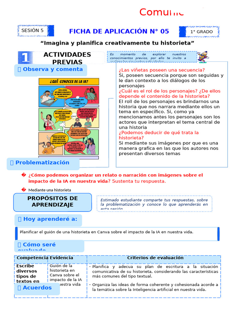 FICHA 5 - Imagina y Planifica Creativamente Tu Historieta - Com2° | PDF ...