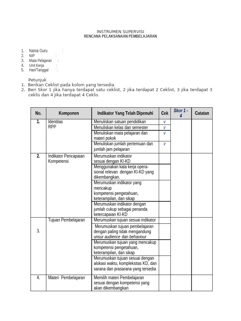 Instrumen Supervisi Pembelajaran Efektif | PDF