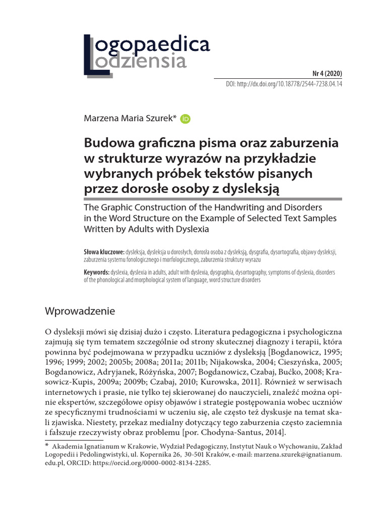 Budowa Graficzna Pisma Oraz Zaburze 2 | PDF