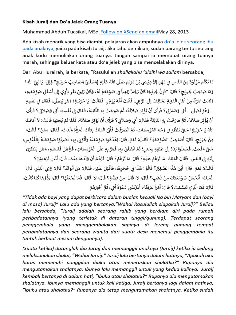 Kisah Juraij Dan Do'a Jelek Orang Tuanya | PDF
