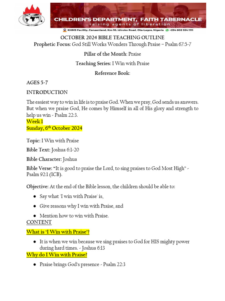 Bible Teaching: Winning Through Praise | PDF | Bible | Joshua