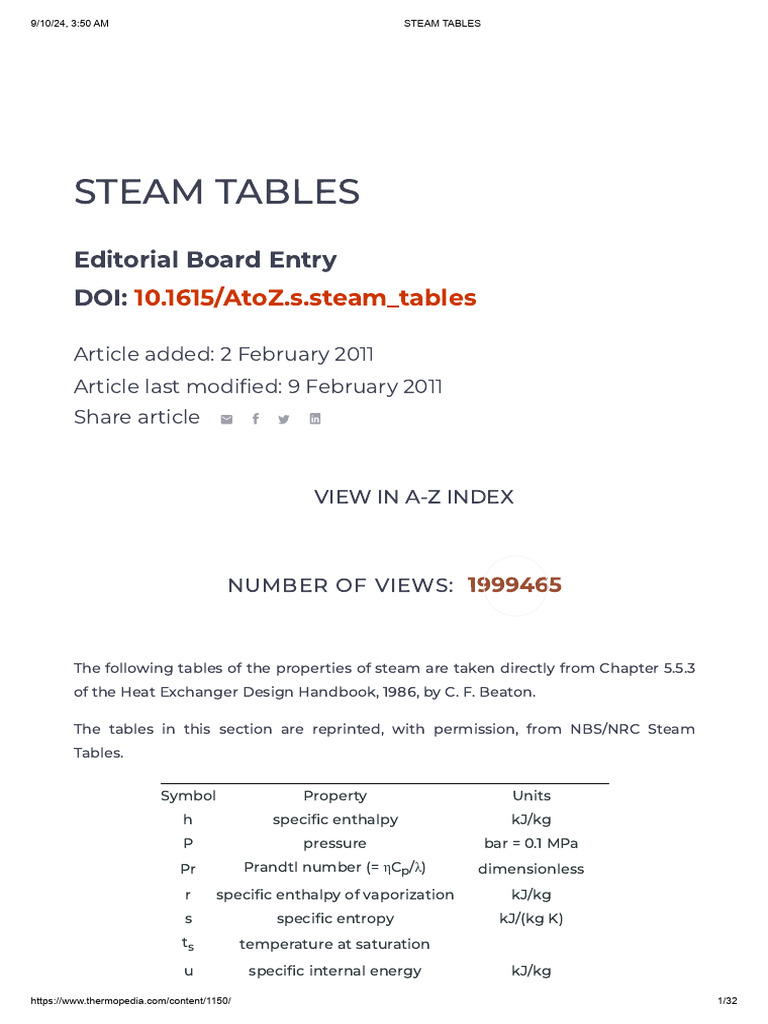 Steam Tables | PDF | Steam | Enthalpy