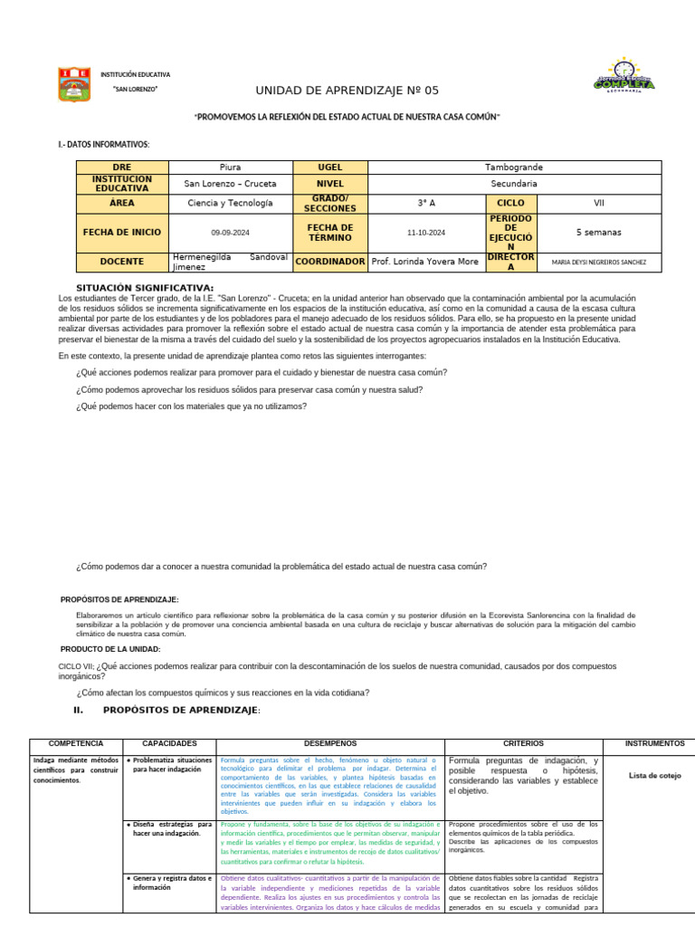 Unidad de Aprendizaje #05 - 2024-Meryl Tercero | PDF | Aprendizaje | Química