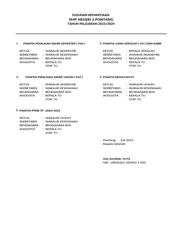 Susunan Kepanitiaan 2023-2024 | PDF | Karier & Perkembangan