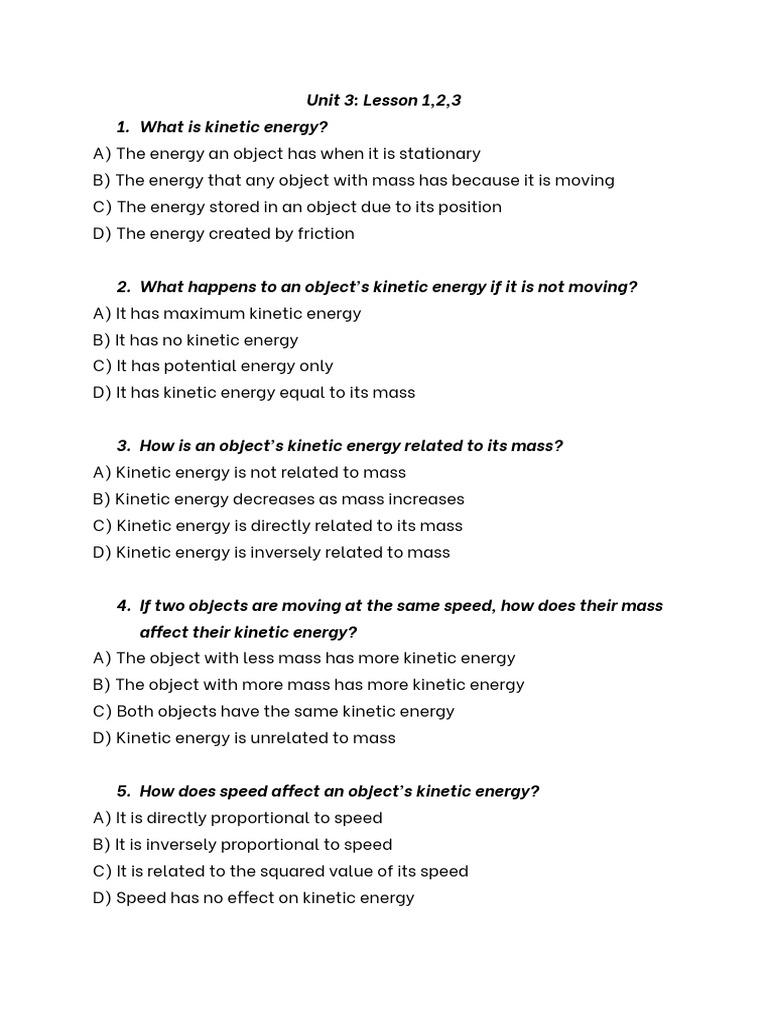 Unit 3 - Lesson 1,2,3 | PDF | Potential Energy | Kinetic Energy