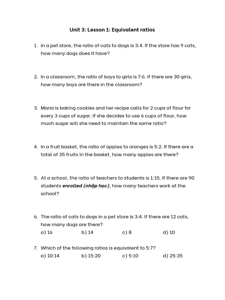 Unit 3 - Lesson 1 - Equivalent Ratios | PDF
