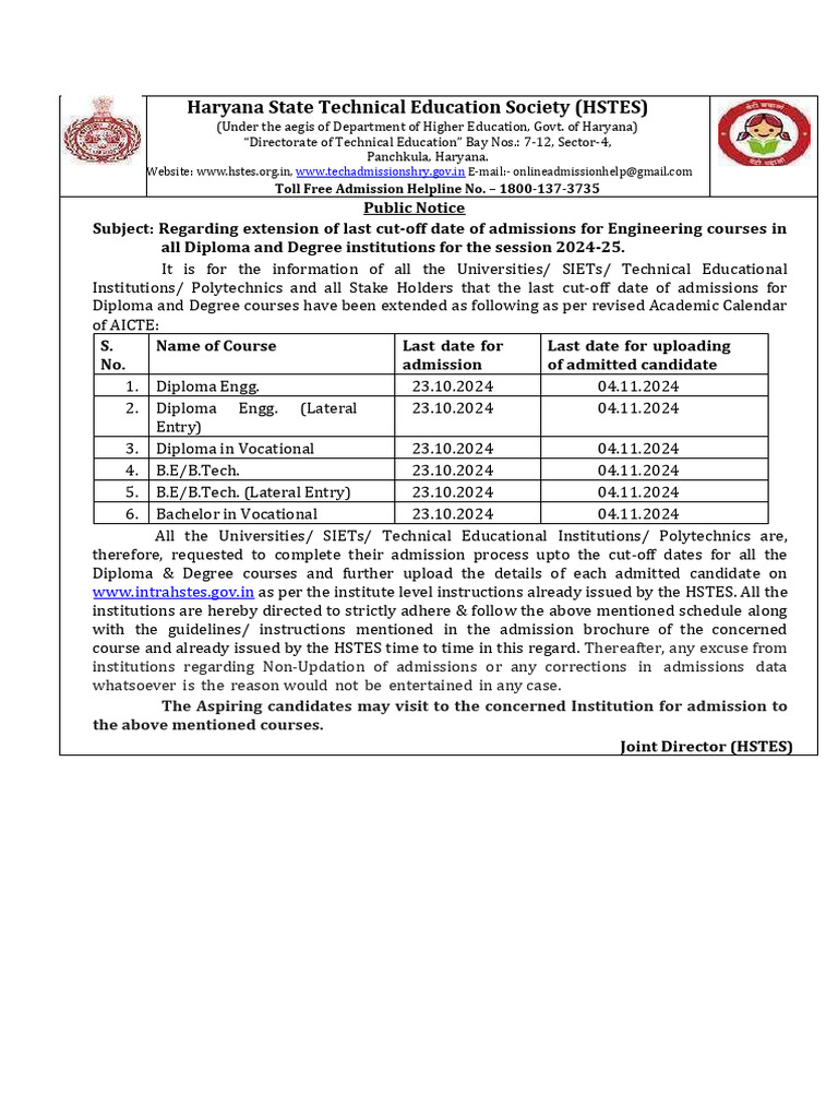 Advertisement Extension of Last Cut-Off Dates 25.09 | PDF | Diploma ...