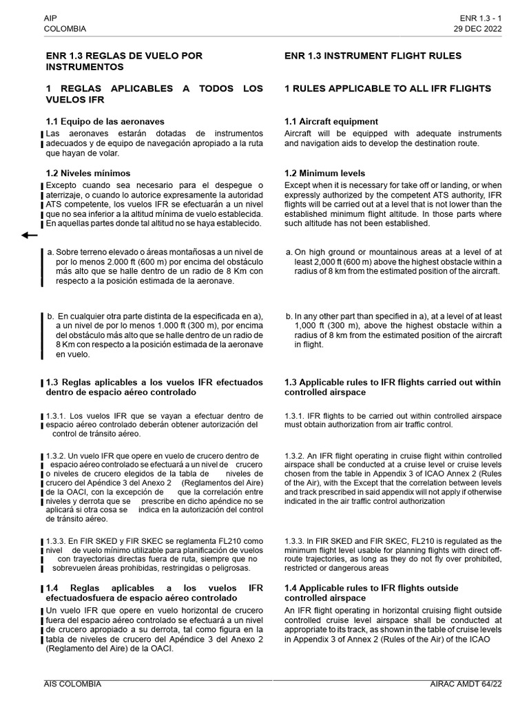 ENR 1.3 Reglas de Vuelo Por Instrumentos | PDF | Reglas de vuelo por instrumentos | Control de ...