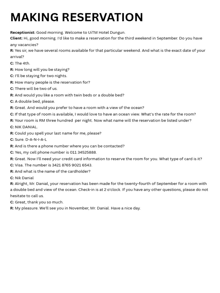 Making Reservation | PDF