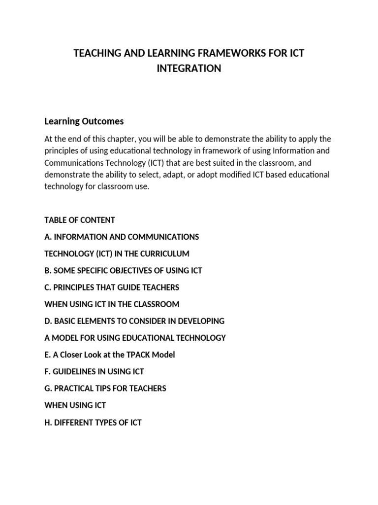 Teaching and Learning Frameworks For Ict Integrationgroup4 | PDF | Educational Technology | Learning