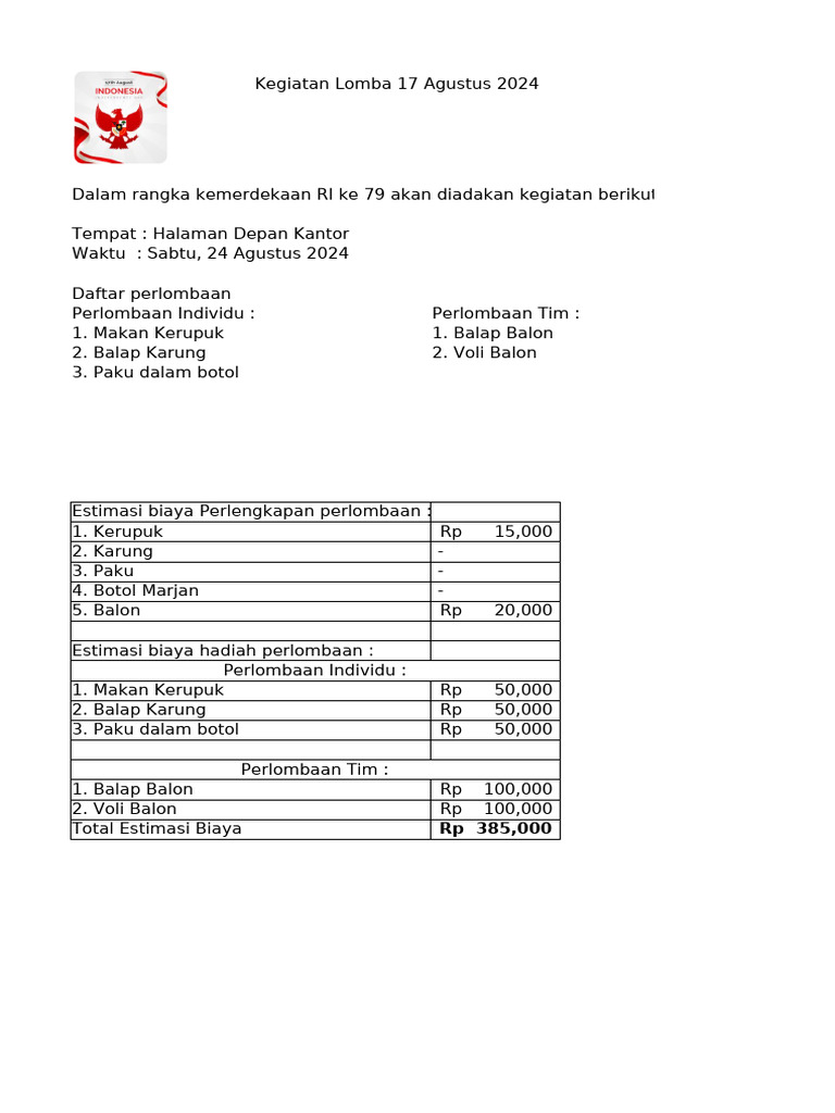 Contoh Anggaran Lomba 17an | PDF