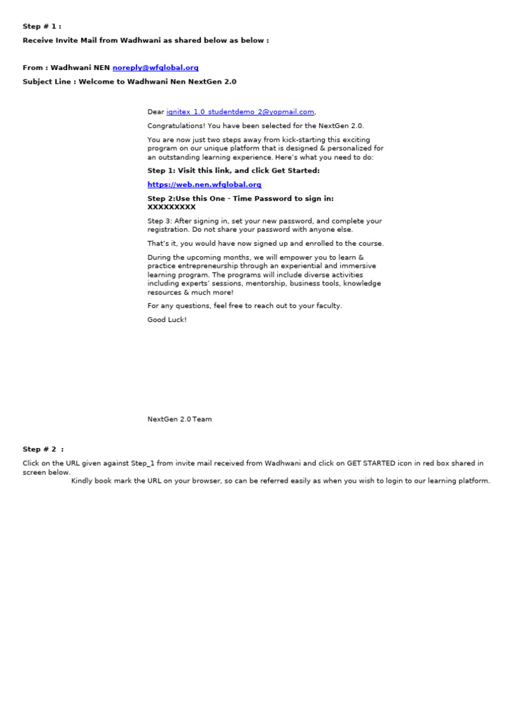Wadhwani NEN NextGen 2.0 Registration Guide | PDF | Password | Internet