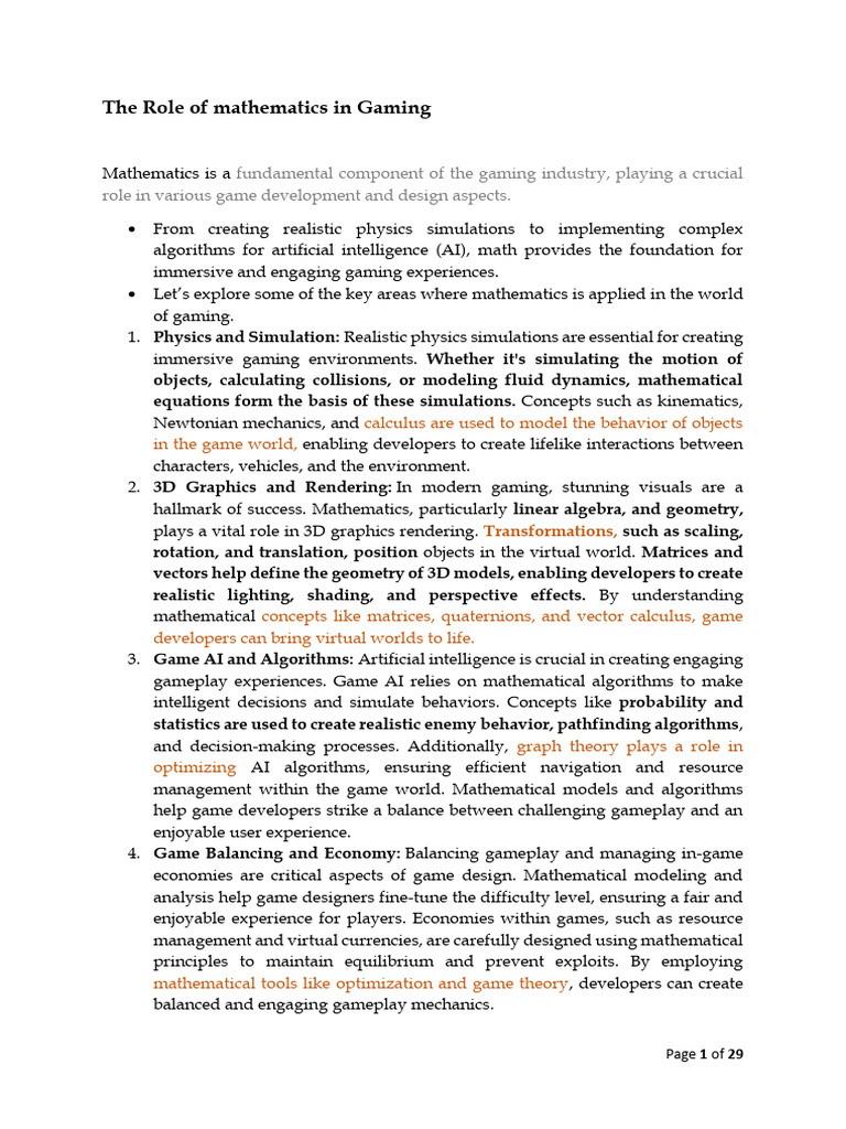 Lesson 6 Role Of Mathematics In Gaming Pdf Euclidean Vector