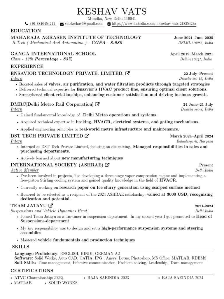 Keshav Vats Final Resume | PDF | Engineering