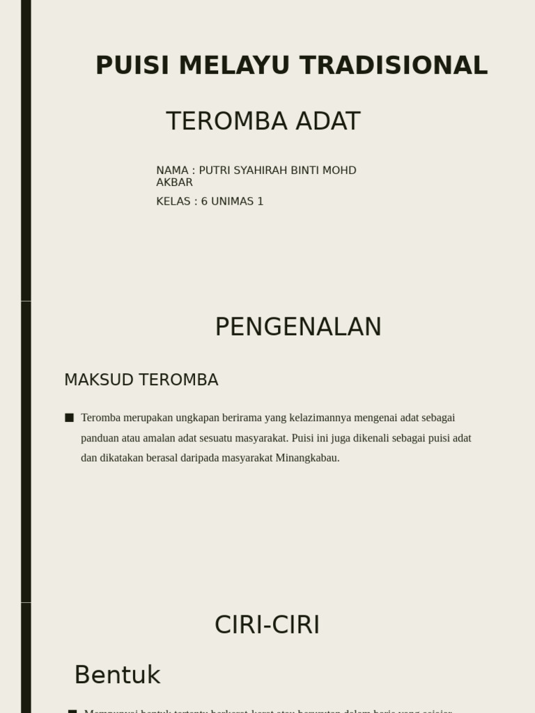 Pembentangan Teromba Adat Putri | PDF