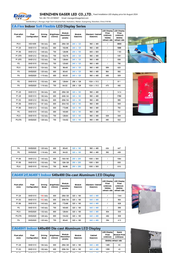 Fixed Installation Screen Price List - EagerLED-Aug - 240929 - 132324 | PDF | Display Resolution ...