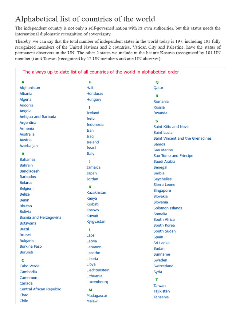 List of Countries of The World in Alphabetical Order | PDF | United ...