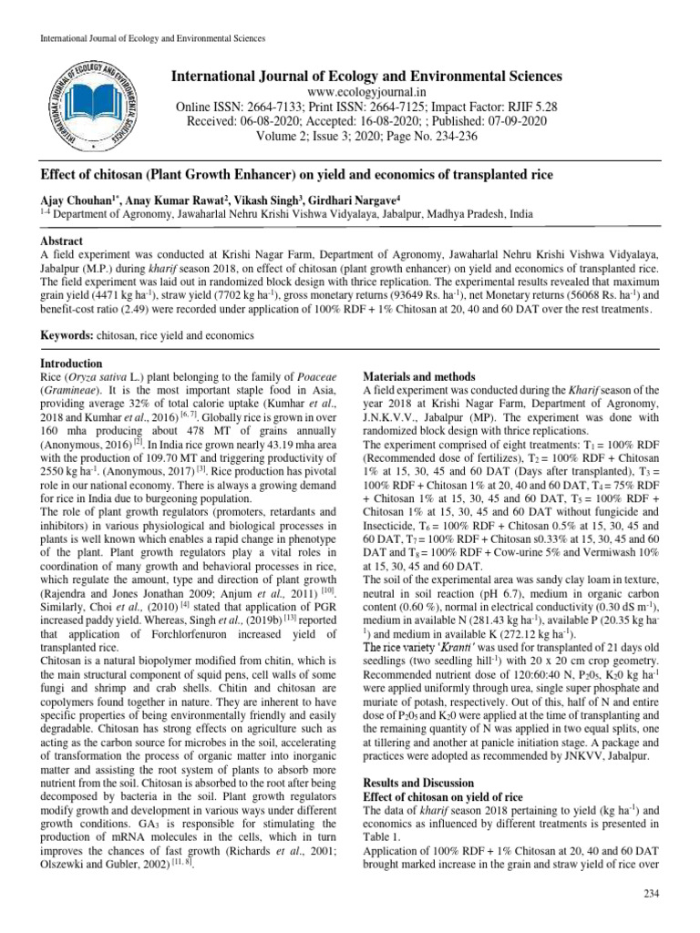 Effect of Chitosan Plant Growth Enhancer | PDF | Rice | Soil
