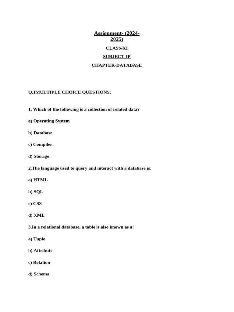 Class 11 Ip November Assignment | PDF | Databases | Sql