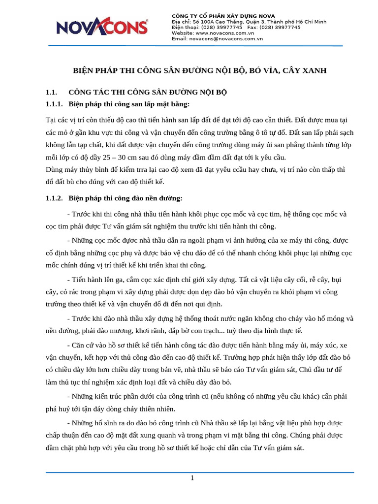 TM BPTC SÂN ĐƯỜNG NỘI BỘ, BÓ VỈA, CÂY XANH | PDF