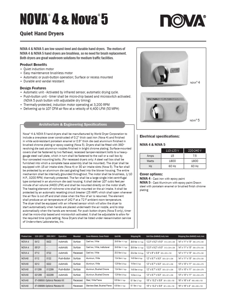 Nova Series 5 Spec Sheet | PDF | Sink | Clothes Dryer