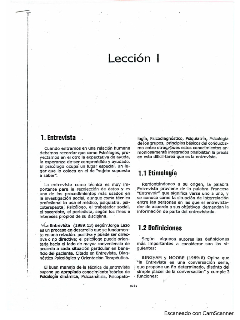Lección I, Ii y Iii (Entrevista) - Psicología | PDF