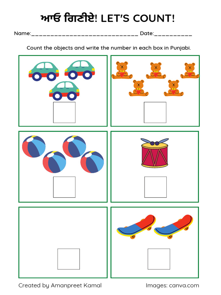 Counting in Punjabi Activity Sheet | PDF
