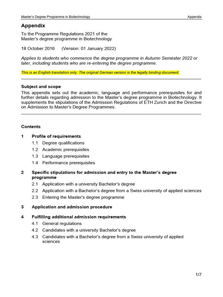 MSC Biotechnology Appendix | PDF | Academic Degree | Bachelor's Degree