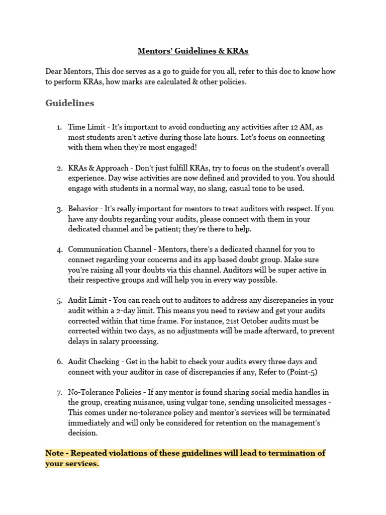 Mentors Guidelines Pdf Audit Mentorship