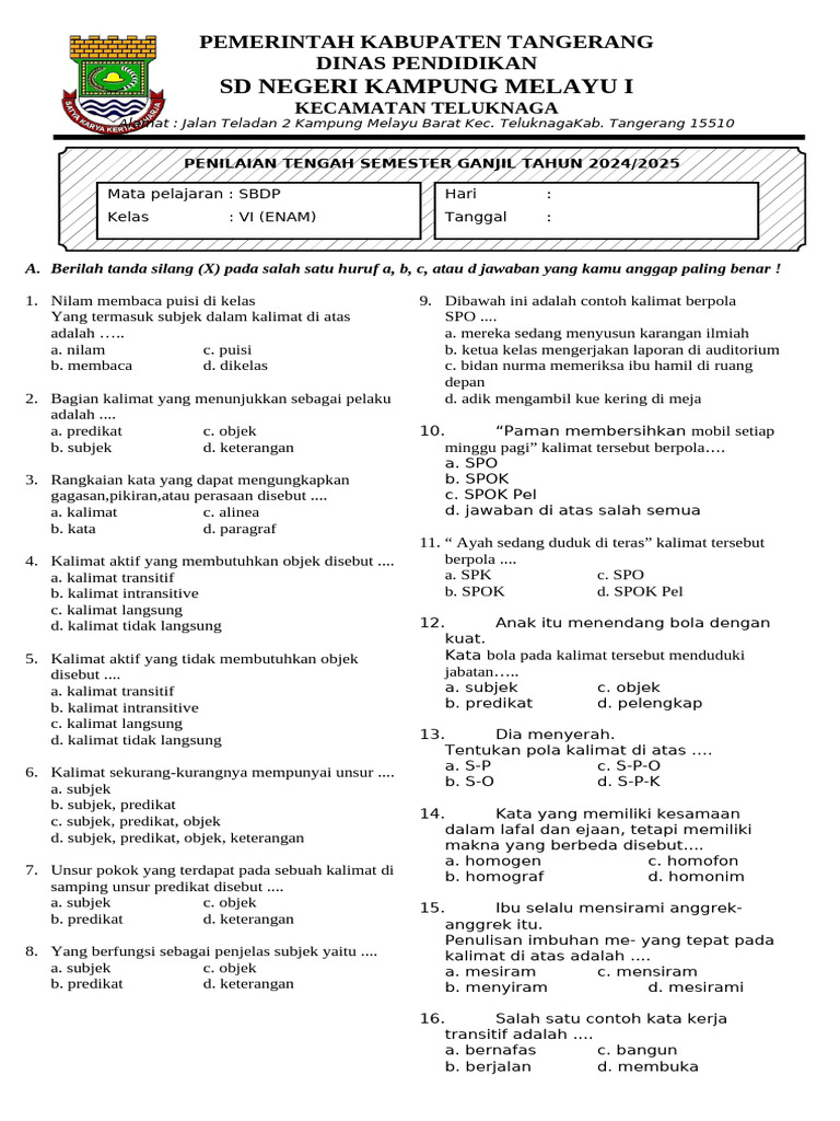 Soal PTS B.indonesia Kelas 4 | PDF