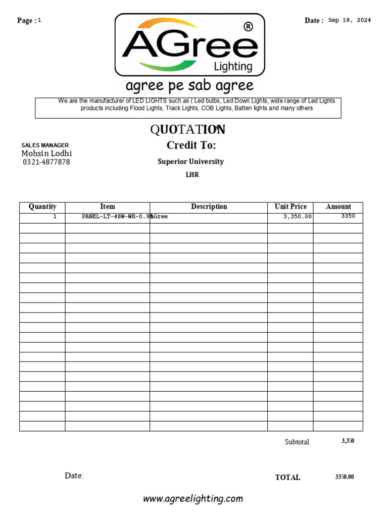 AGree Lighting Quotation Details | PDF