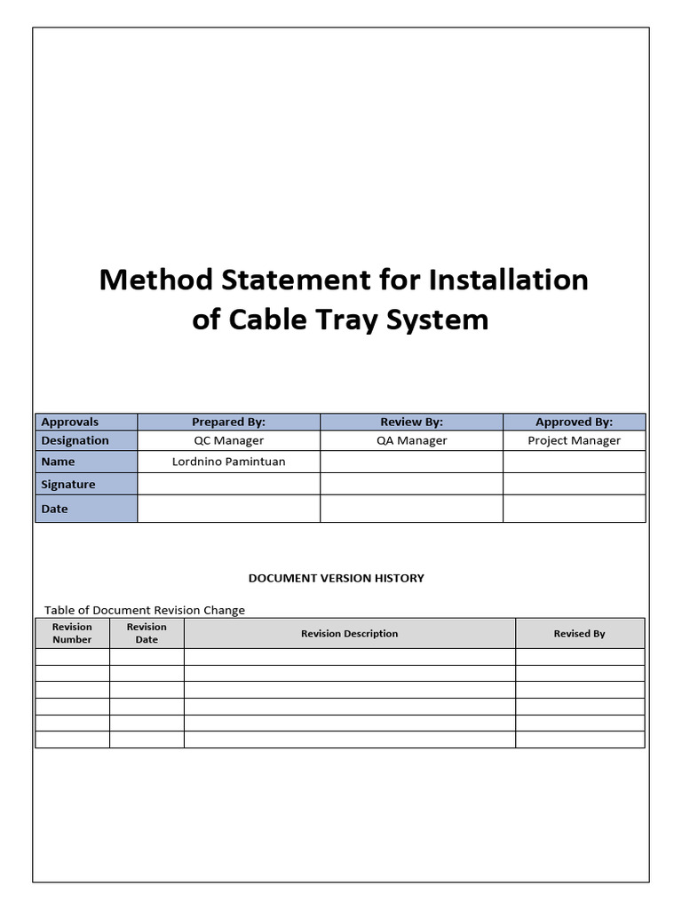 Cable Tray Installation Method Statement | PDF