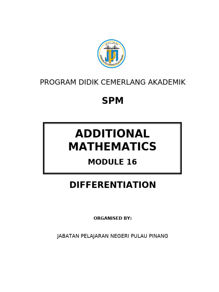 SPM Additional Mathematics: Differentiation | PDF | Derivative ...